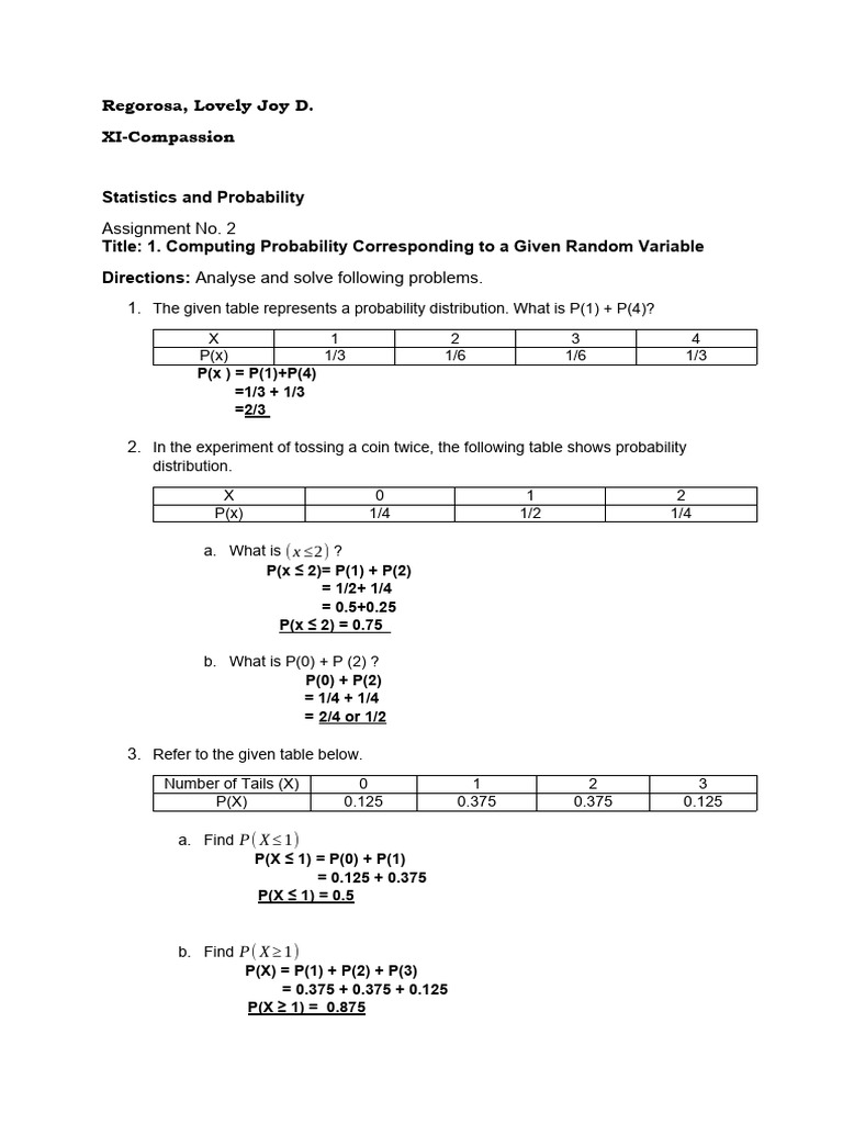 Stat and Prob Assignment 2 | PDF | Probability Distribution | Probability