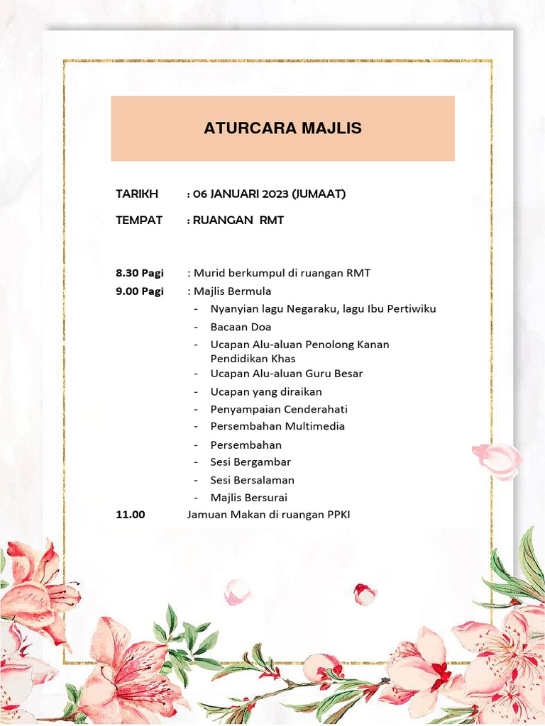 Atur Cara Majlis Perpisahan Rabiya-1 | PDF