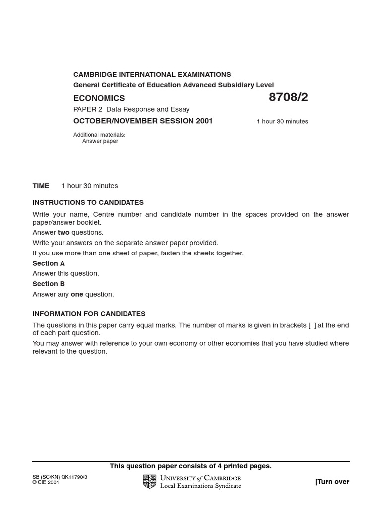 Economics: October/November Session 2001 | Download Free PDF | Exchange ...