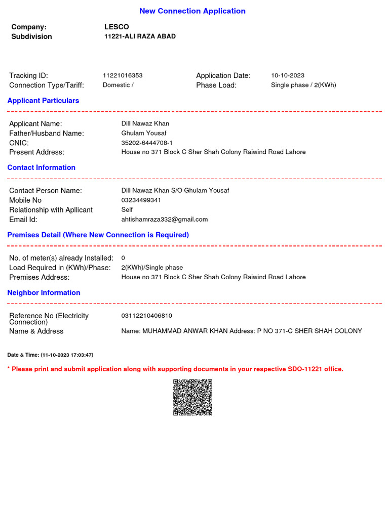 New Domestic Connection Application LESCO | PDF