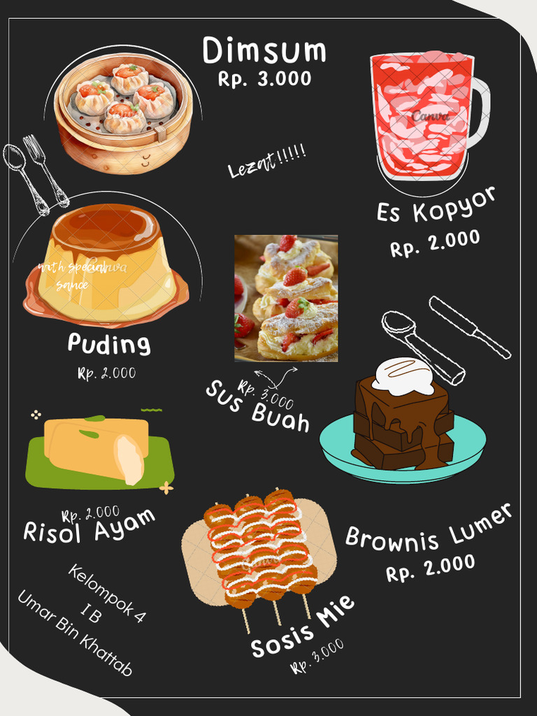 Black and White Fauget Food Menu Document A4 | PDF