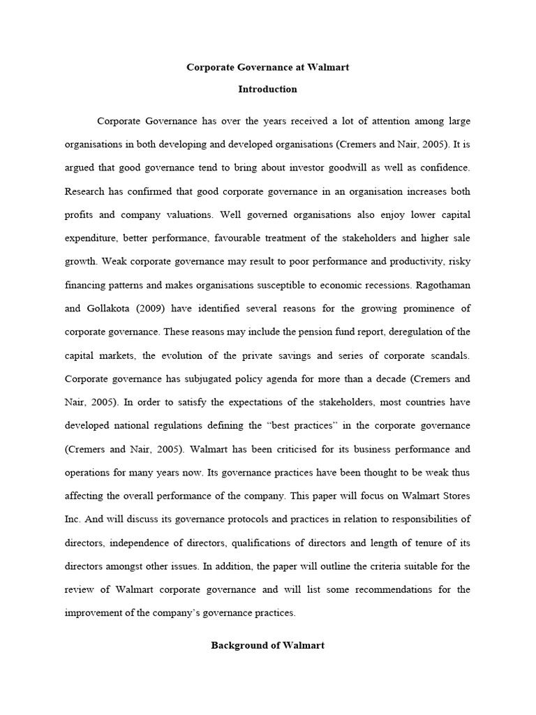 Walmart's Corporate Governance Overview | PDF | Corporate Governance ...