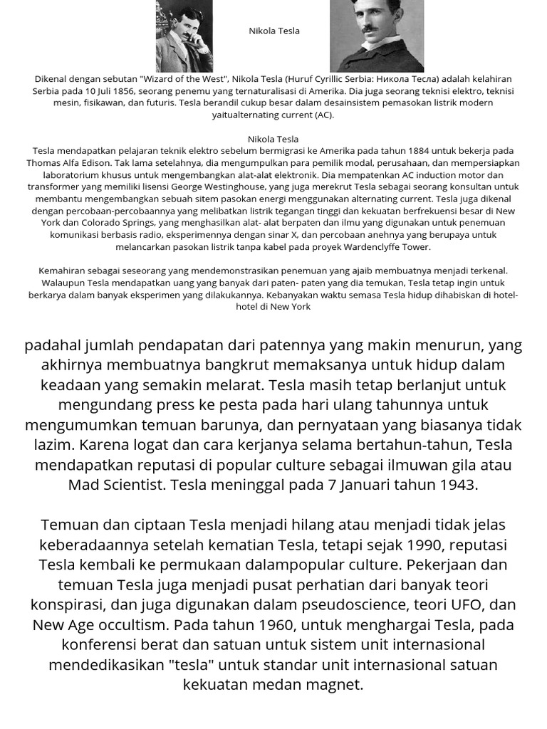 Nikola Tesla Garis Besar Biografi Nikola Tesla Dikenal Dengan Sebutan ...