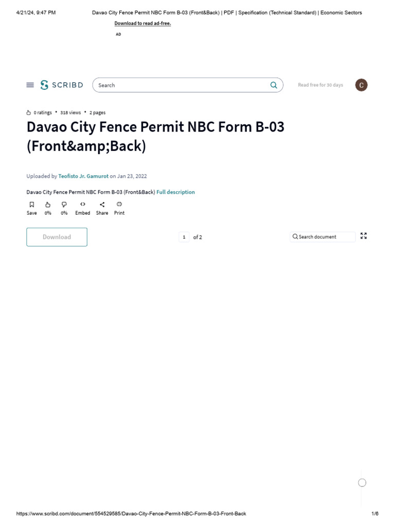 Davao City Fence Permit NBC Form B-03 (Front&Back) - PDF - Specification (Technical Standard ...