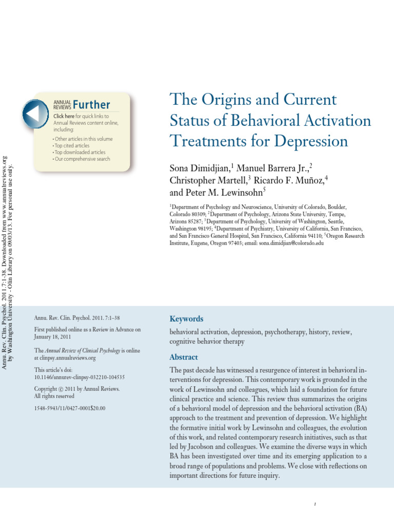 Behavioral Theories of Depression | PDF | Psychotherapy | Major ...