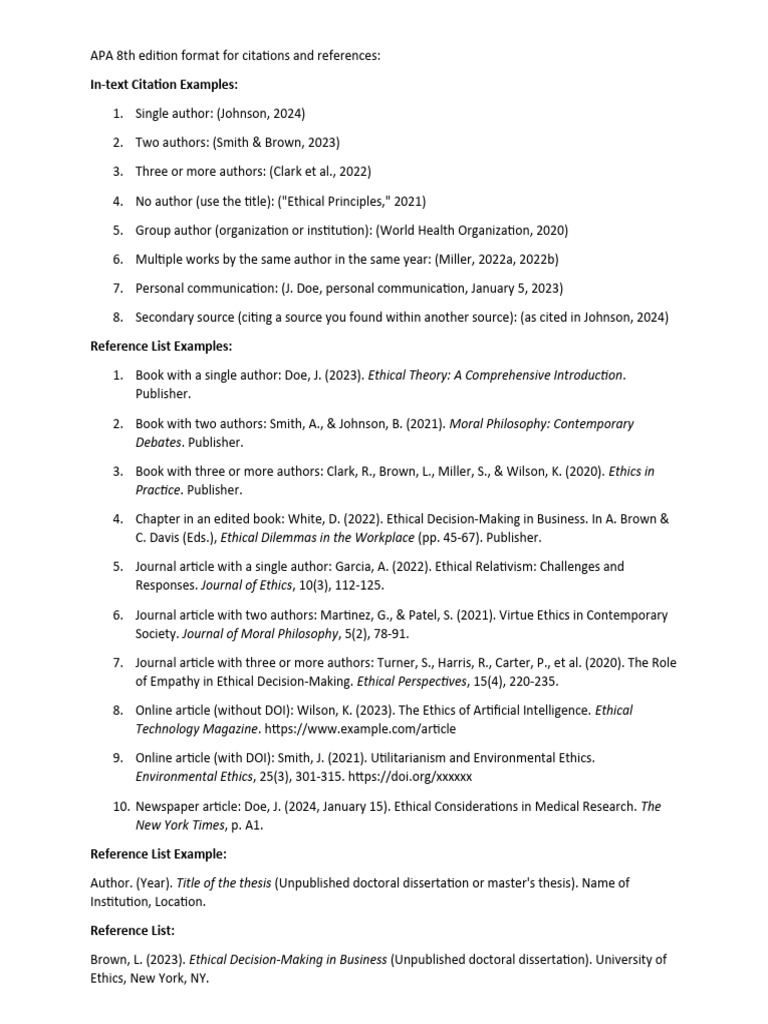 APA 8th Edition Format For Citations and References | PDF