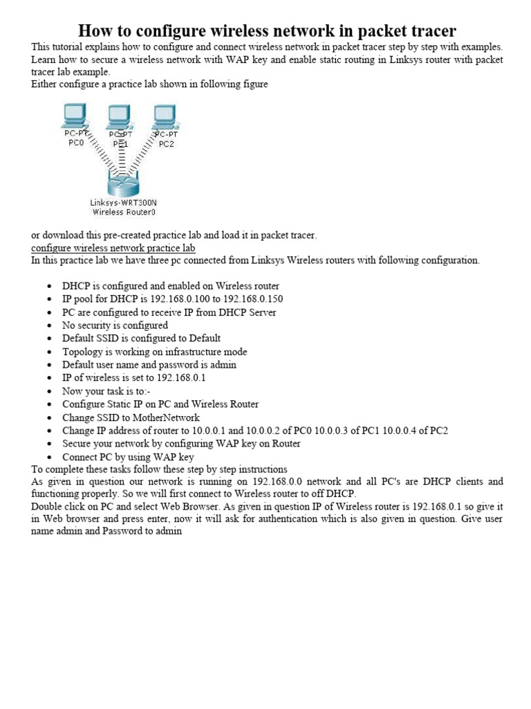 How To Configure Wireless Network in Packet Tracer | PDF | Ip Address | Wireless Lan