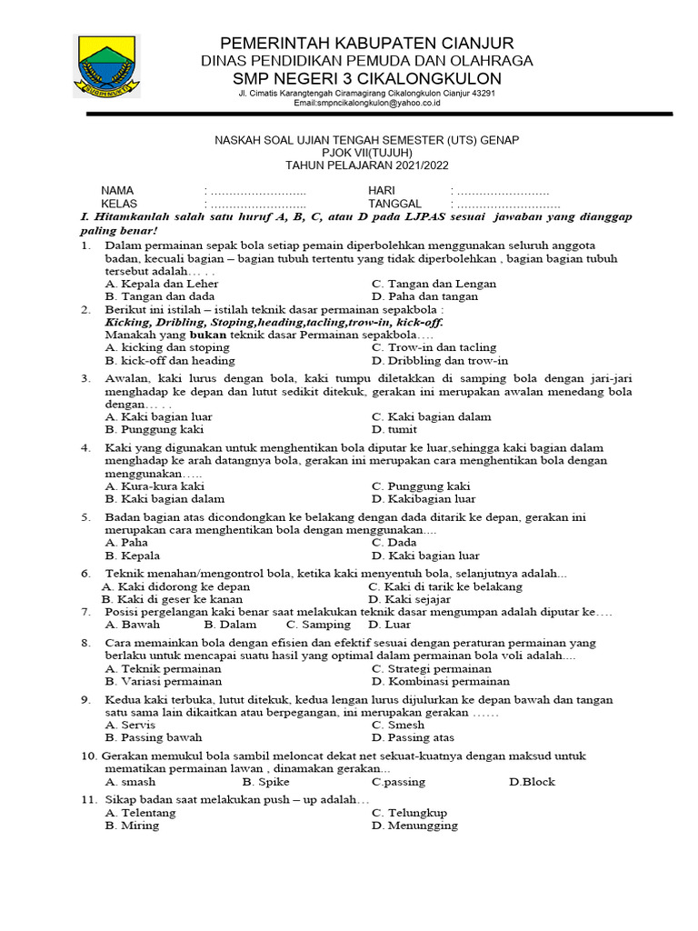 Soal Pjok KLS Vii | PDF