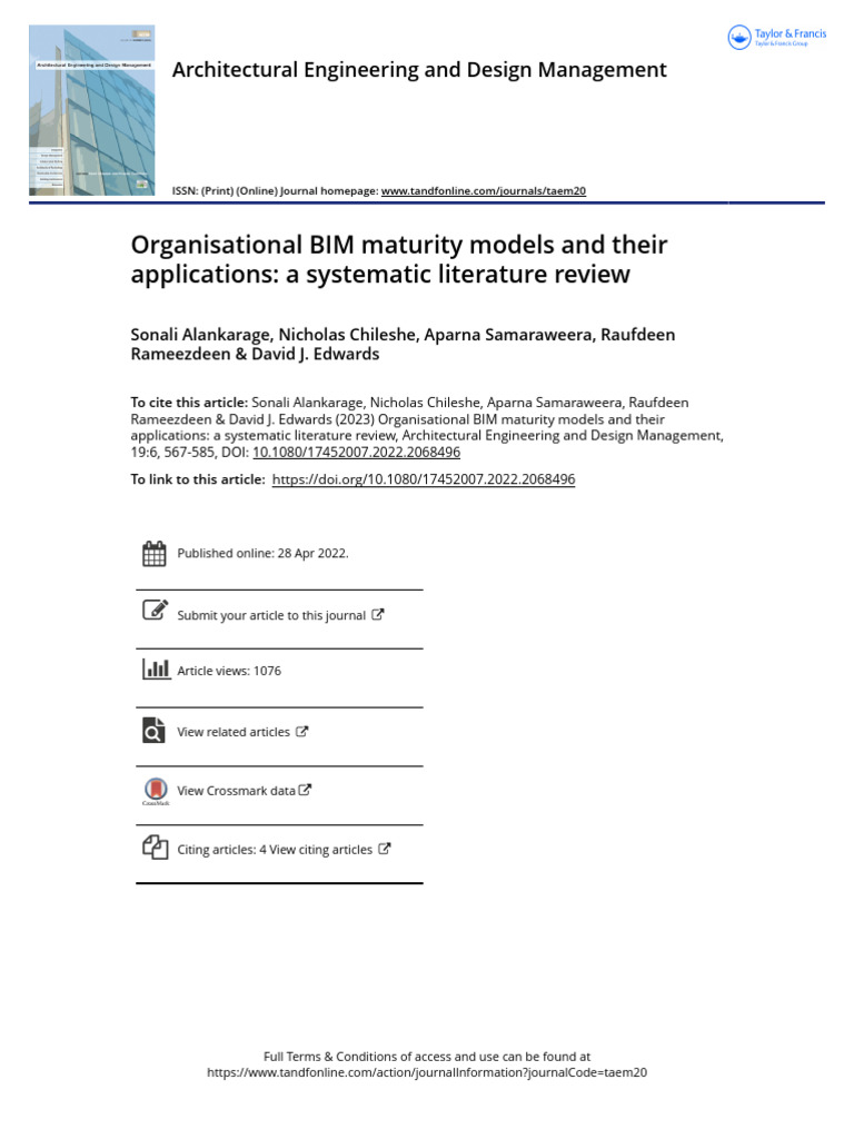 Organisational BIM Maturity Models and Their Applications A Systematic Literature Review ...