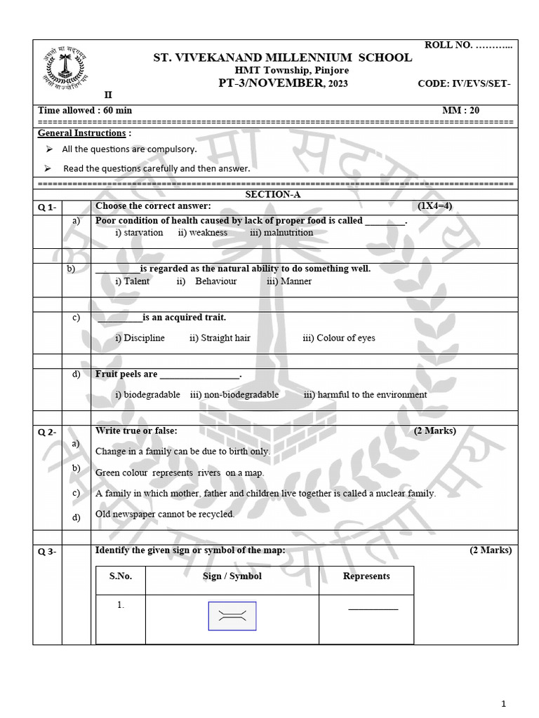CLASS IV - EVS - SET NO-1 - Poonam Jasrotia | PDF | Waste