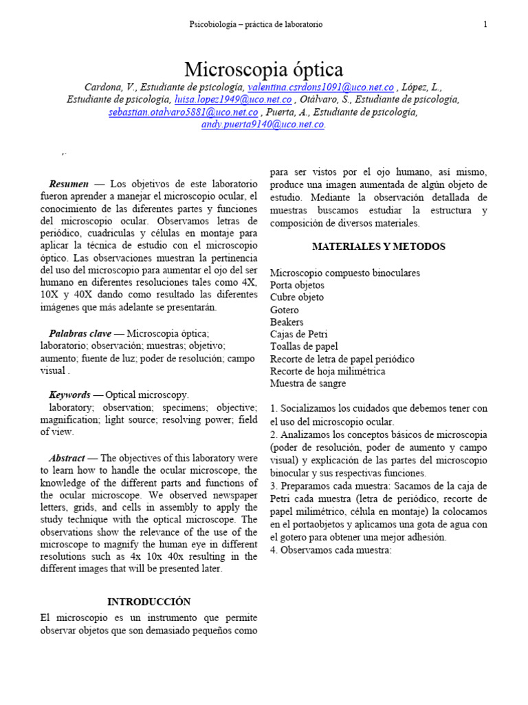 Uso de Microscopio Óptico 4X-40X | PDF | Microscopio | Óptica