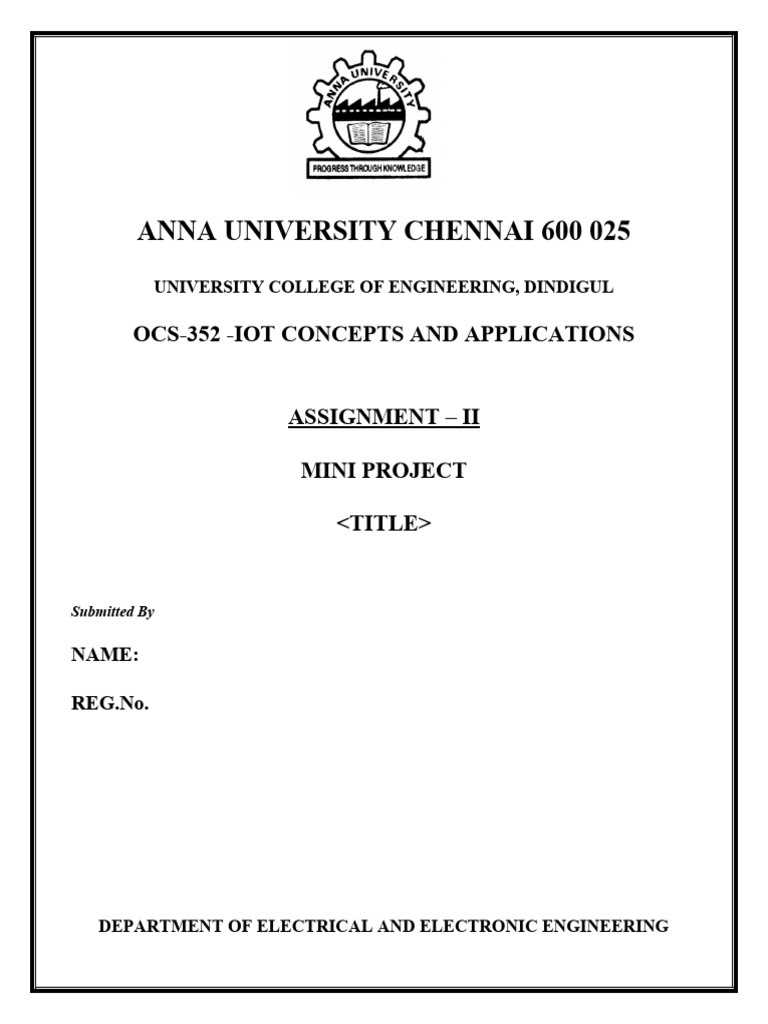 Anna University Chennai 600 025: Ocs-352 - Iot Concepts and ...
