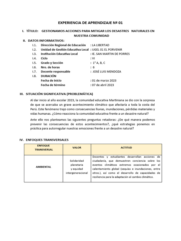 01 Unidad de Aprendizaje #01 | PDF | Aprendizaje | Evaluación