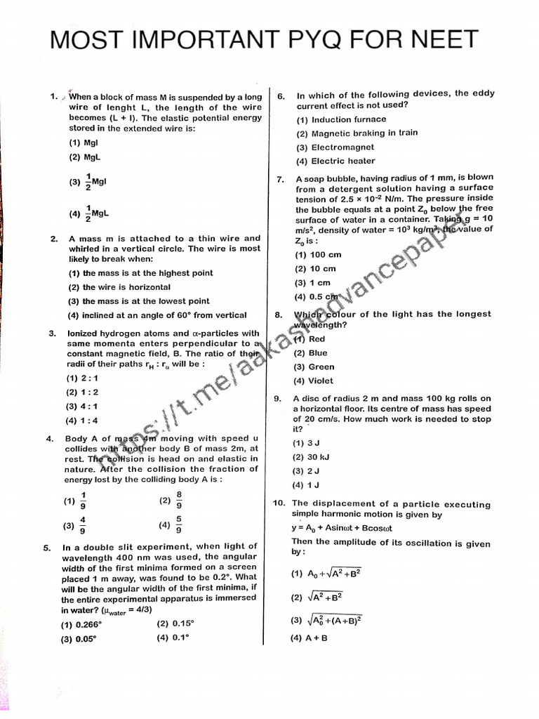 Important Pyq For Neet | PDF