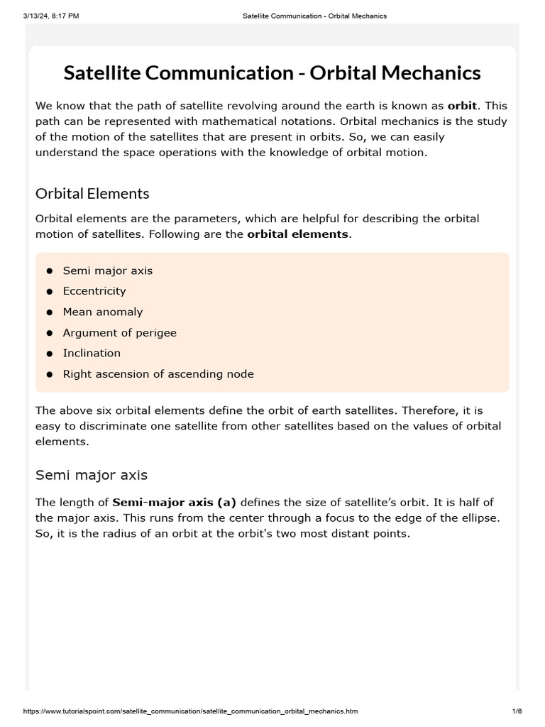 Satellite Communication - Orbital Mechanics | PDF | Orbit | Ellipse