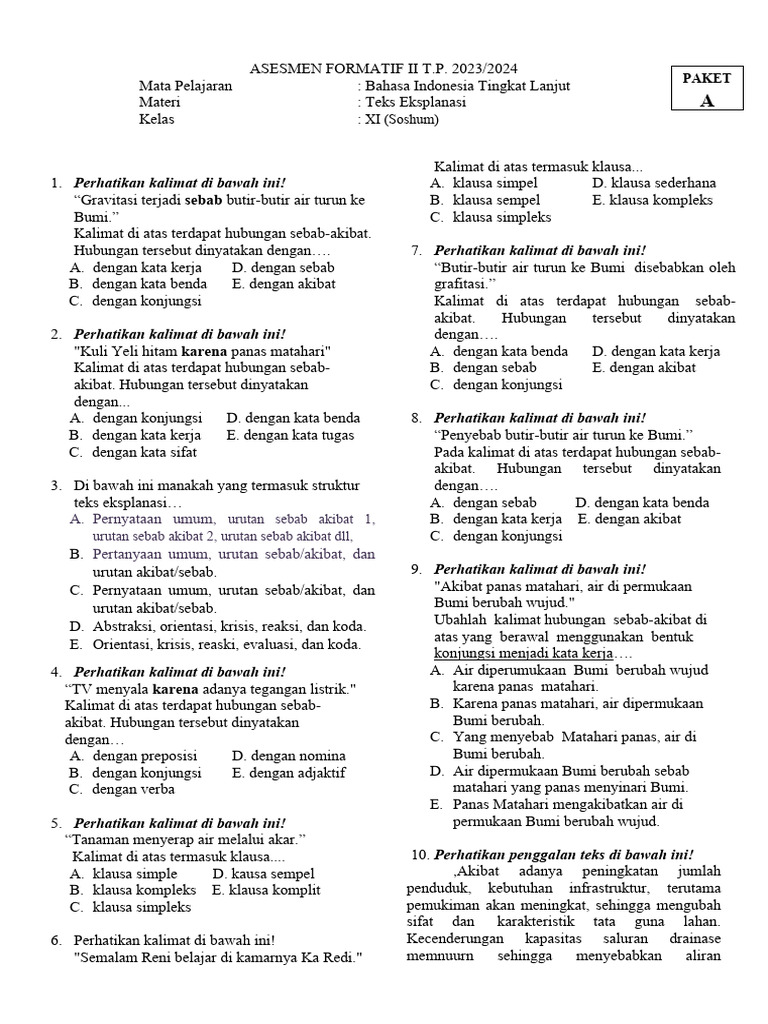 Soal Uh 2 Teks Eksplanasi | PDF