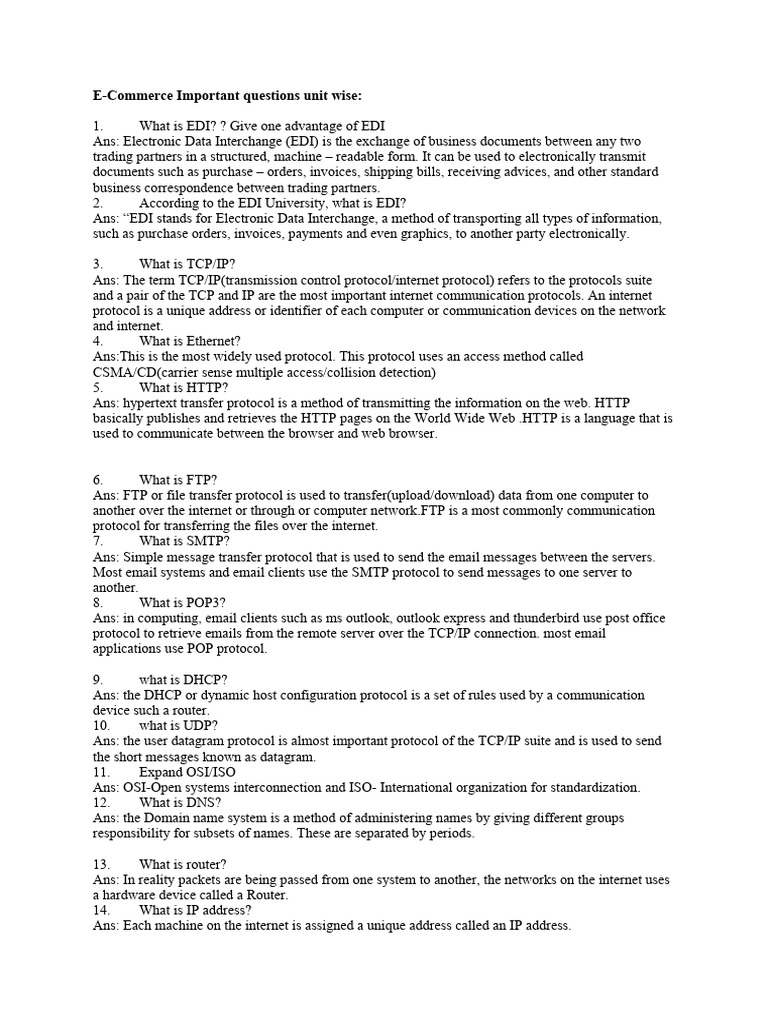 E-Commerce & Network Protocols Guide | PDF | Internet Protocol Suite | Electronic Data Interchange