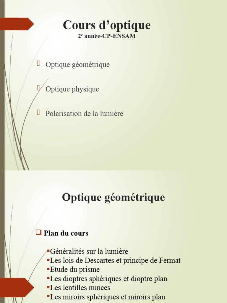 Cours d'Optique Géométrique 2e Année | PDF | Réfraction | Lumière
