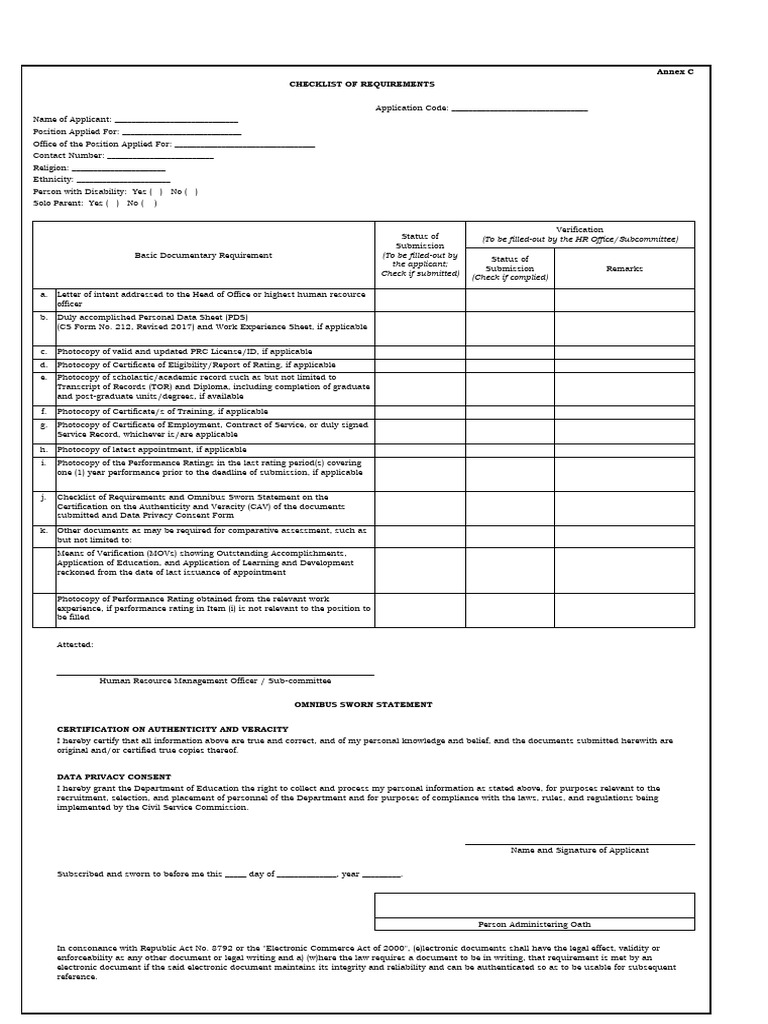Application Requirements Checklist | PDF | Authentication