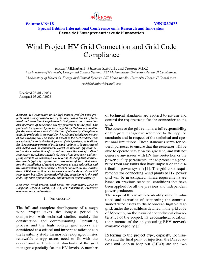 HV Grid Connection for Wind Projects | PDF | Electrical Grid ...