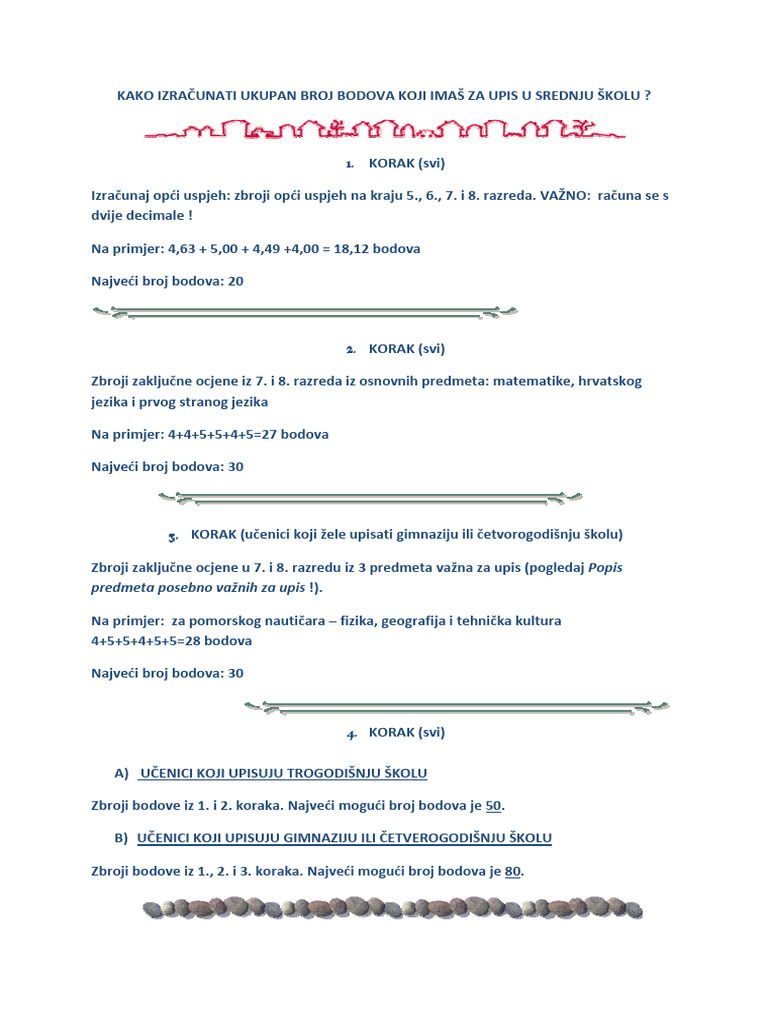 Kako Izracunati Svoje Bodove Potrebne Za Upis U Srednju Skolu | PDF