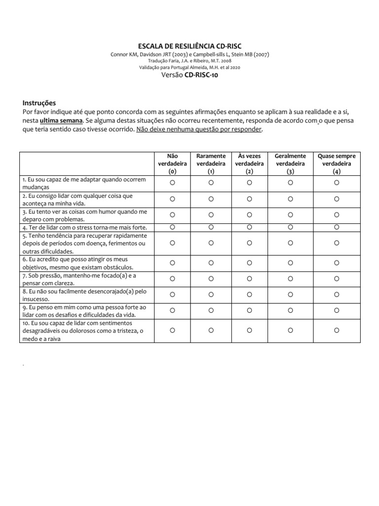 Escala de Resiliência CD-RISC-10 | PDF