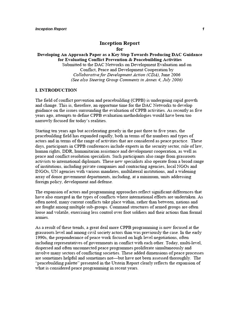 Inception Report For | PDF | Evaluation | Peacebuilding