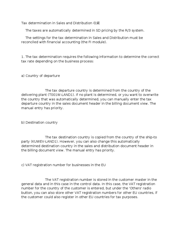 Tax Determination in Sales and Distribution | PDF | Value Added Tax | Taxes