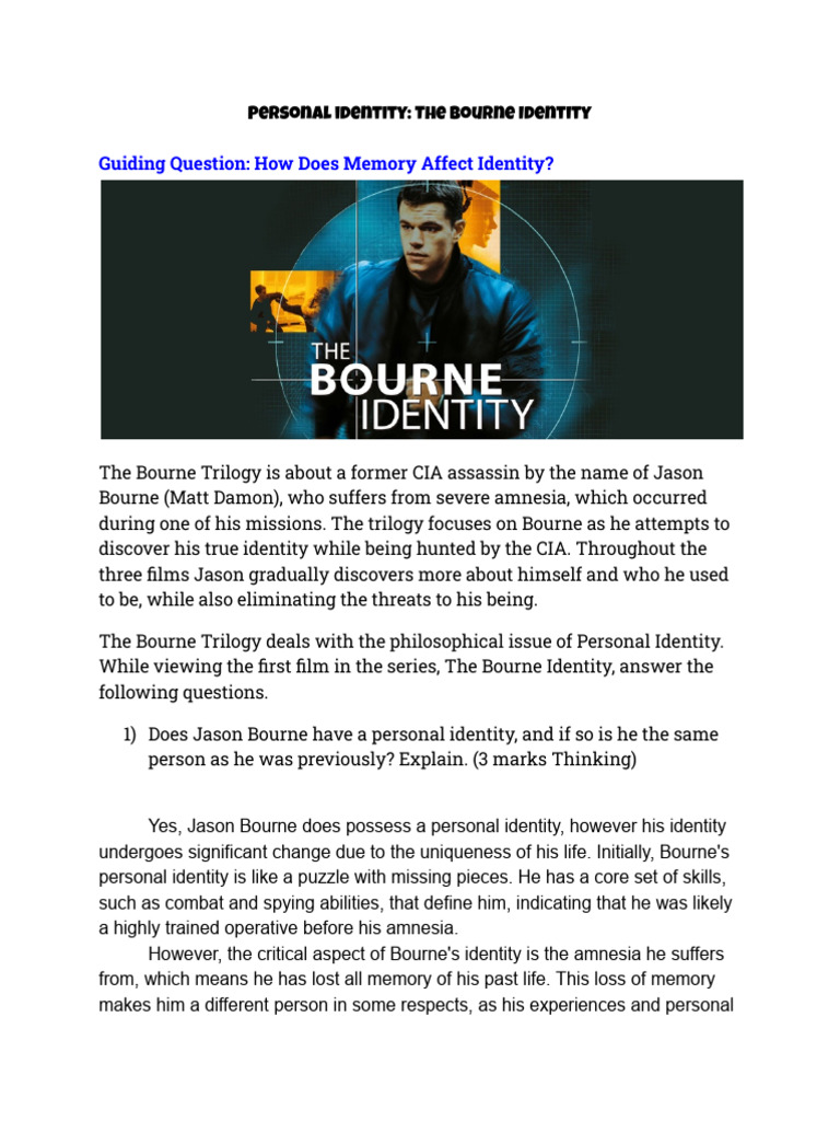 Copy of 13. Personal identity_ The Bourne Identity Evaluation | PDF | Identity (Social Science ...