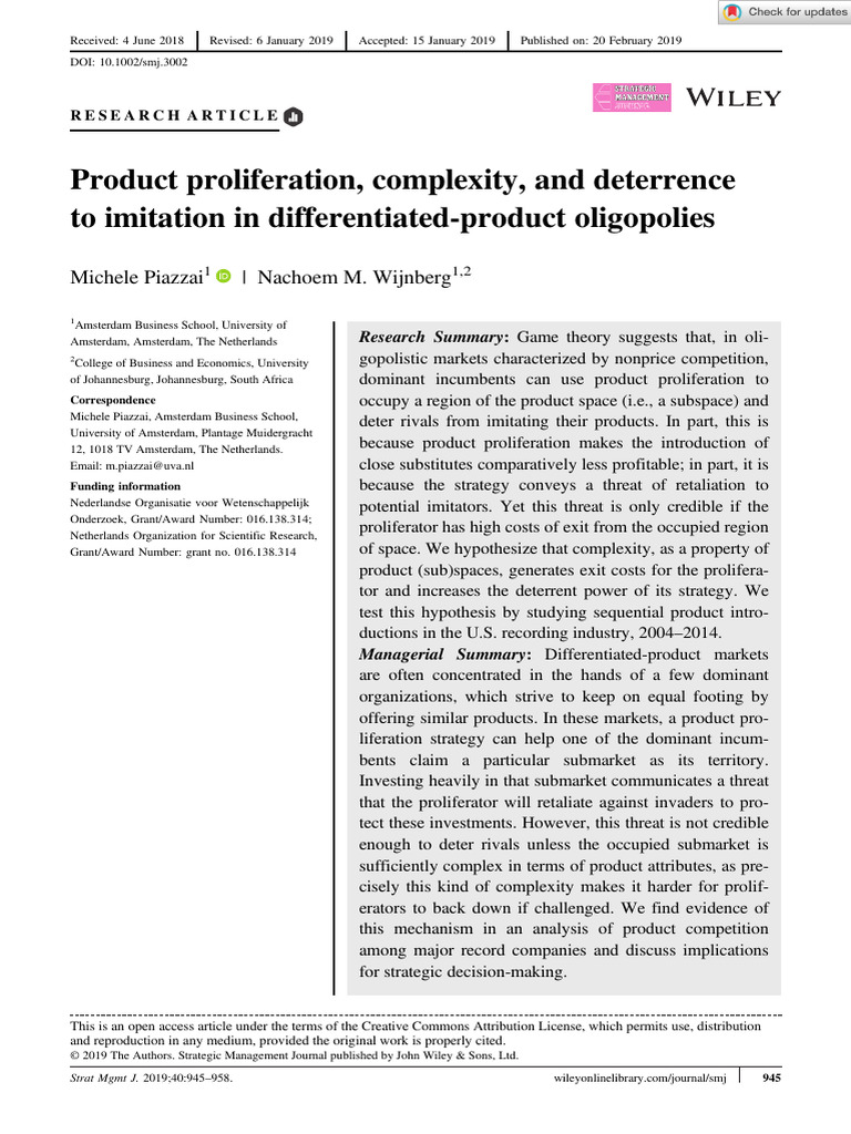 Strategic Management Journal - 2019 - Piazzai - Product Proliferation ...