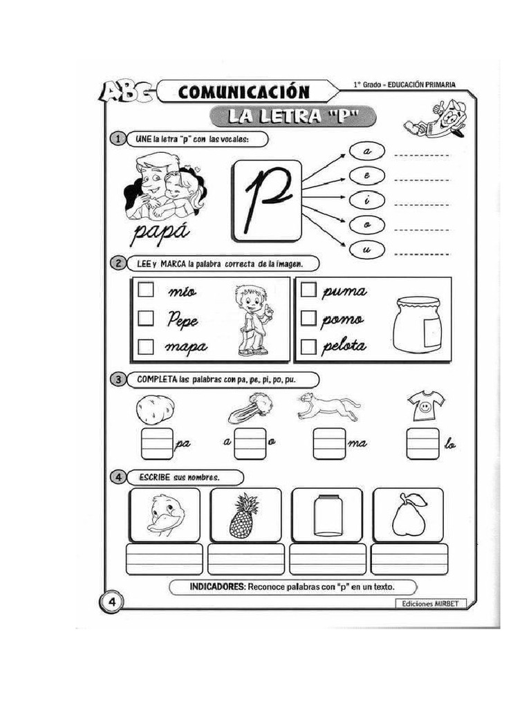 Ficha para Reforzar Letra P | PDF