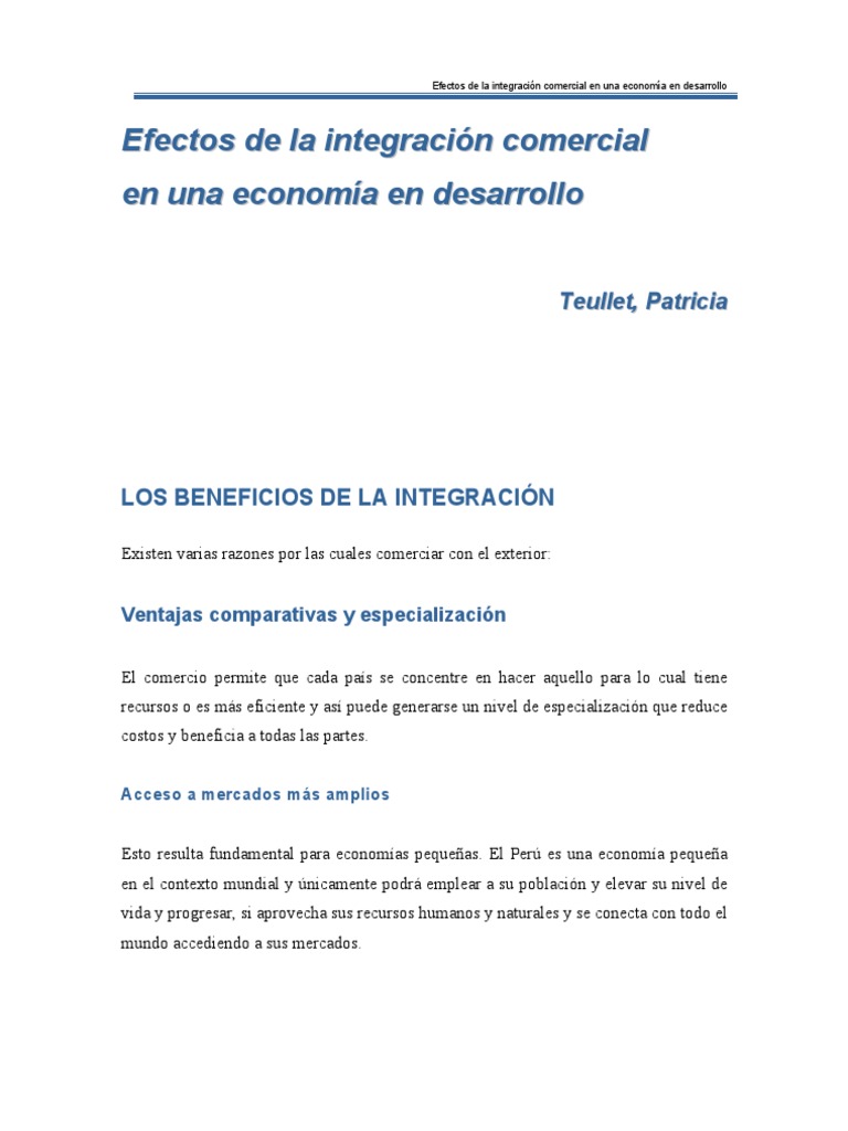 Impacto de la integración comercial en economías en desarrollo | PDF ...