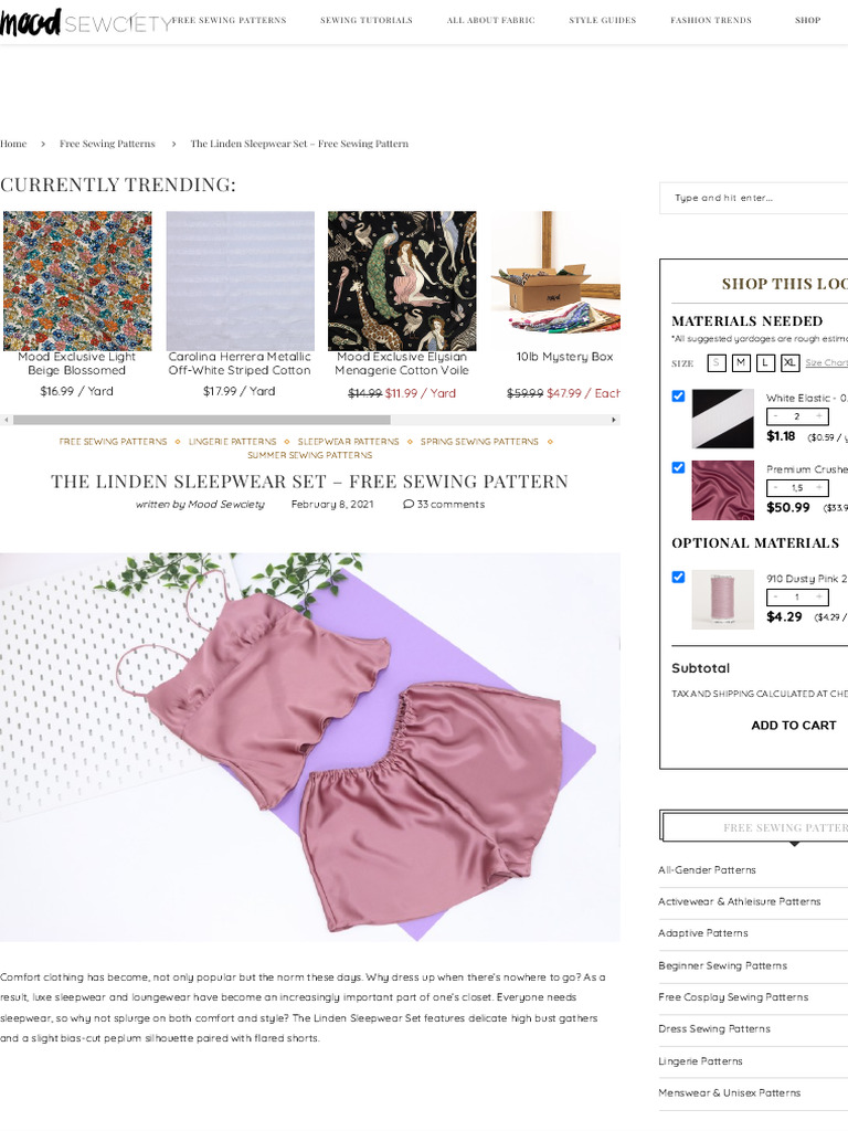 The Linden Sleepwear Set - Free Sewing Pattern | PDF | Seam (Sewing ...