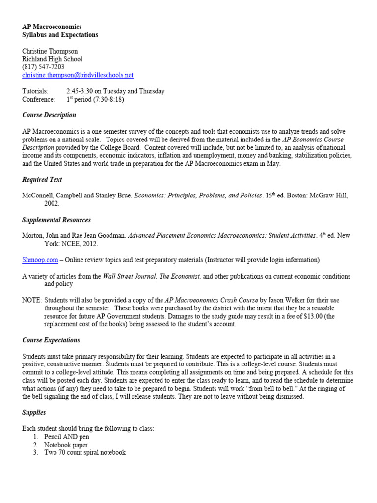 AP Macroeconomics Course Syllabus 2025 | PDF | Economics | Advanced ...