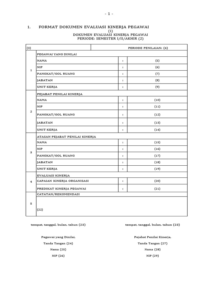 Format Dokumen Evaluasi Kinerja Pegawai | PDF