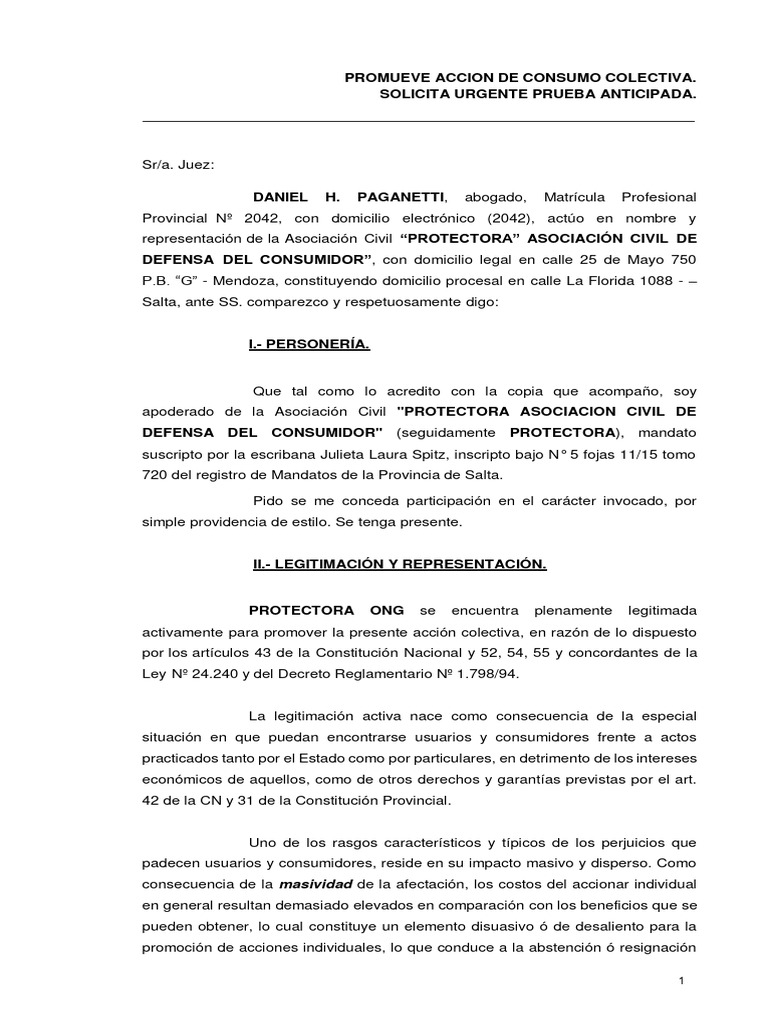 Demanda Colectiva - PROTECTORA ONG C. Edesa SA | PDF | Los consumidores ...