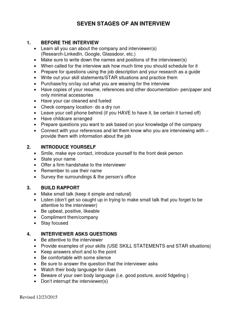Wfbc 7 Stages of an Interview | PDF | Body Language | Interview