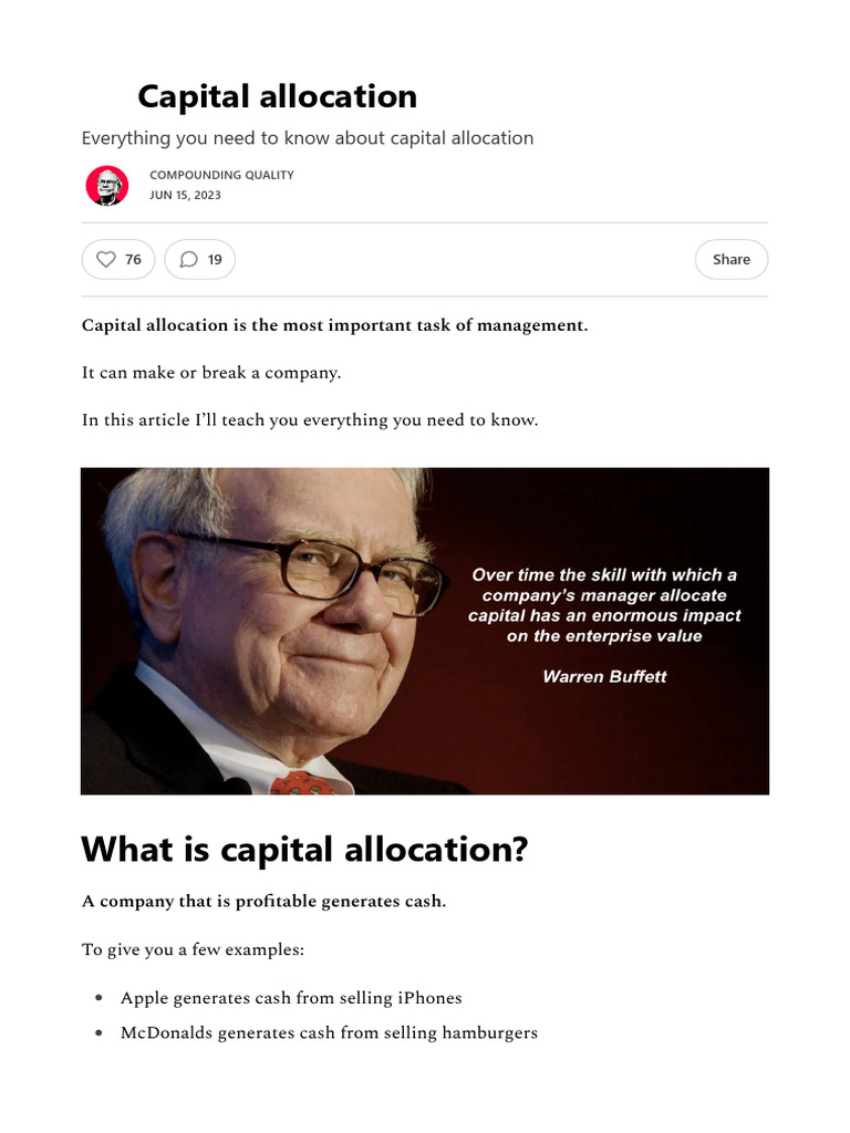 ? Capital allocation - Compounding Quality | PDF | Share Repurchase | Mergers And Acquisitions