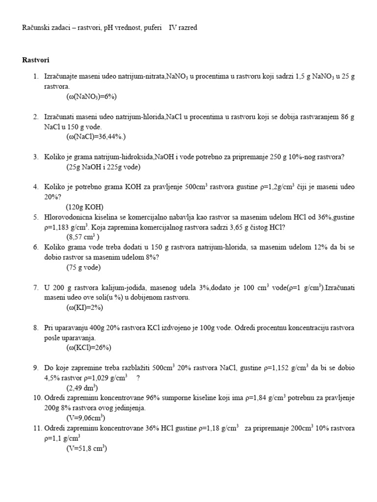Računski Zadaci Rastvori PH Puferi | PDF