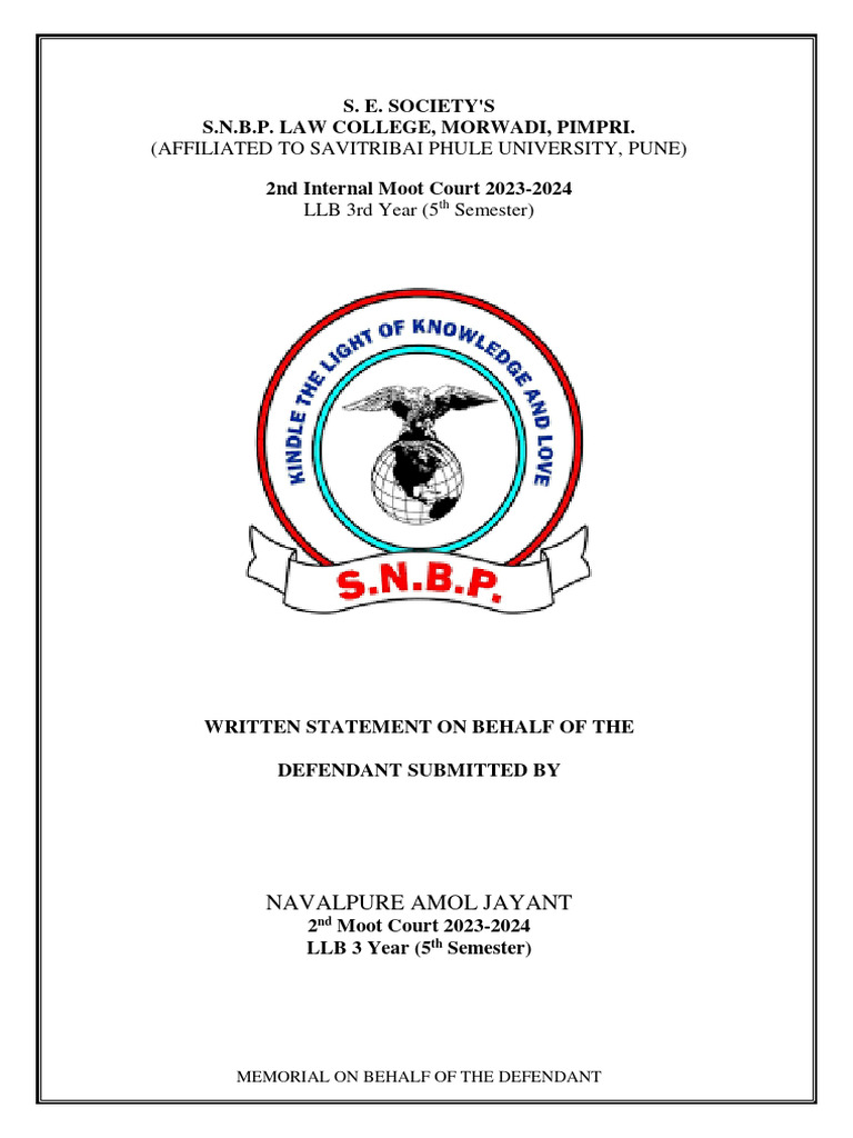 2nd Moot Memorial Defendant Amol | PDF | Lawsuit | Cause Of Action