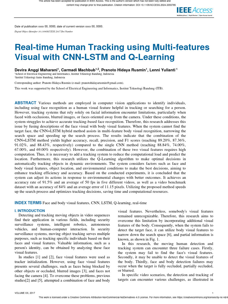 Real-Time Human Tracking Using Multi-Features Visual With CNN-LSTM and Q-Learning | PDF ...