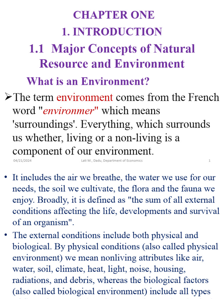 1.1 Major Concepts of Natural Resource and Environment: Chapter One | PDF | Economics ...