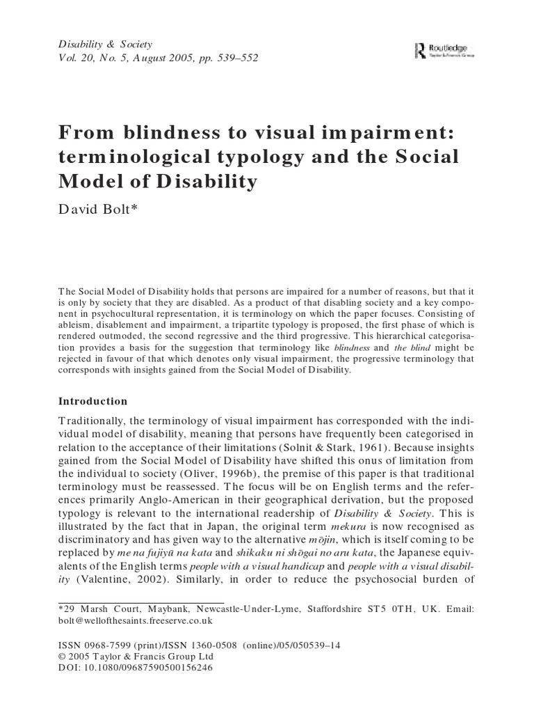 From Blindness To Visual Impairment | PDF | Disability | Visual Impairment