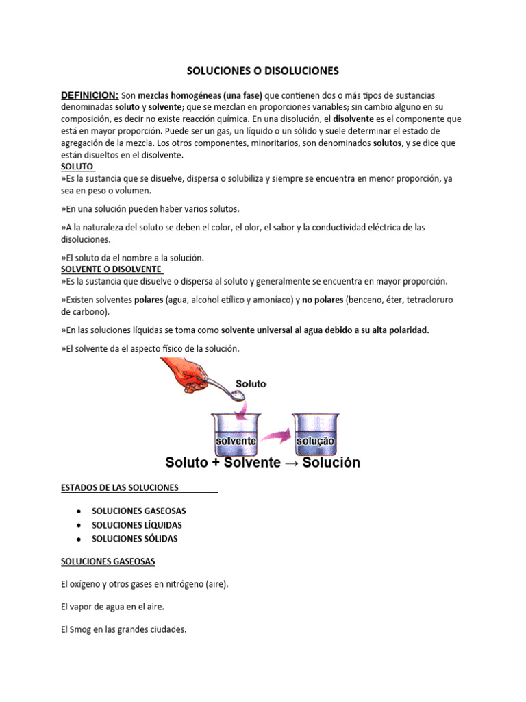 SOLUCIONES O DISOLUCIONES | PDF | Solubilidad | Solvente