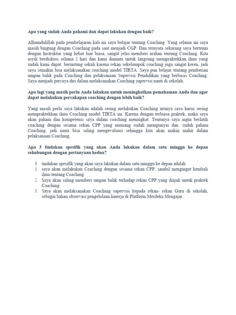 Refleksi Diri Modul Coaching | PDF