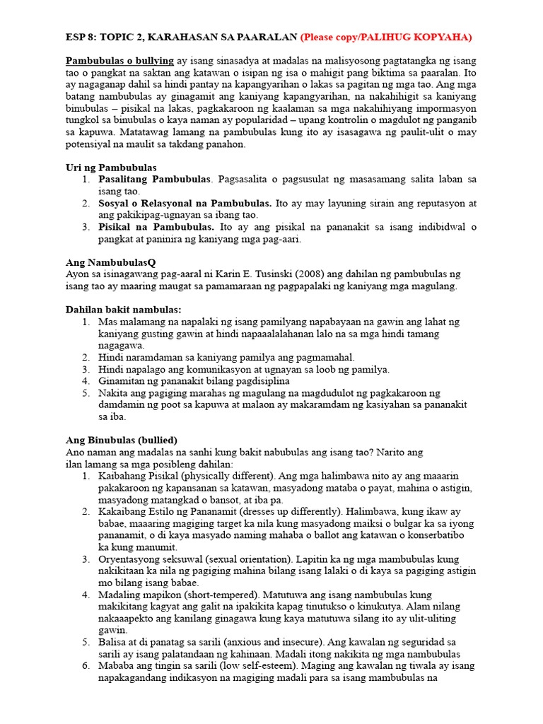ESP 8, Q4Topic2SummaryActivity | PDF