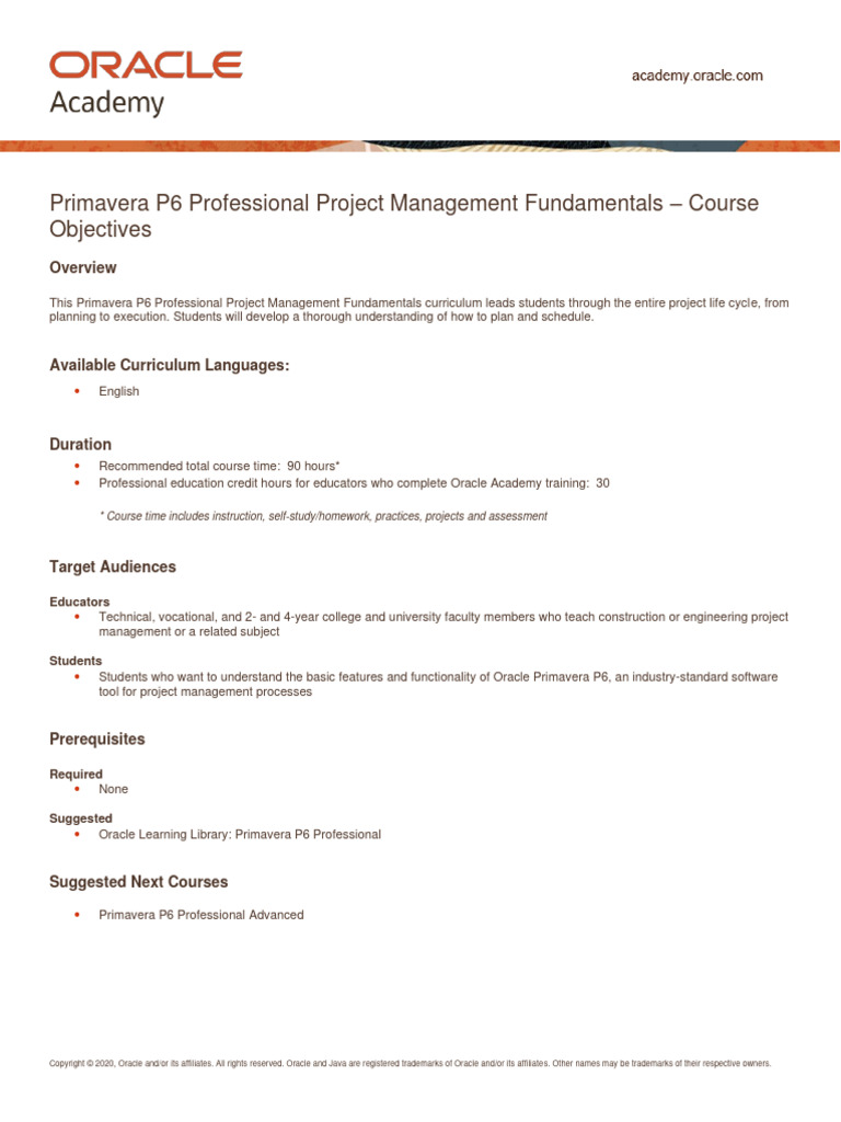 P6F Course Objectives | PDF | Project Management | Computing