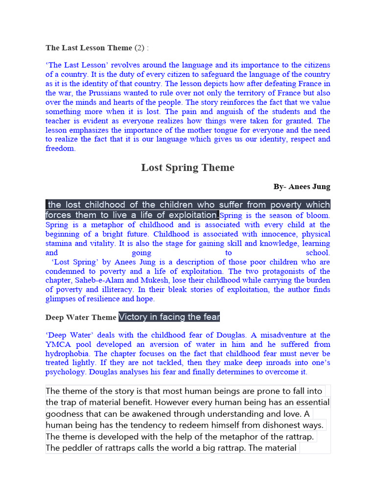 The Last Lesson Theme | PDF | Beauty | Psychology