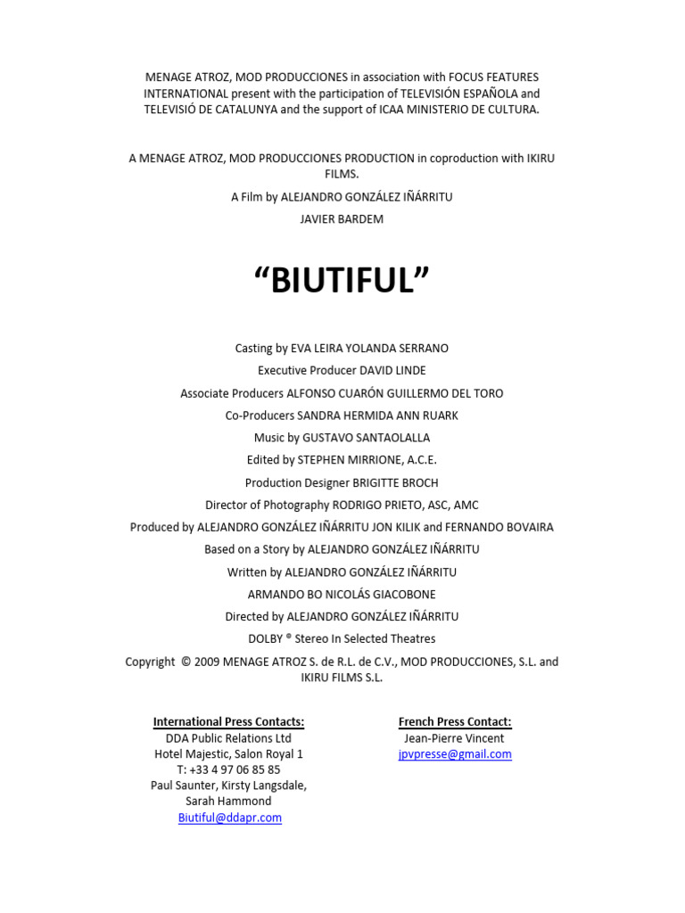 BIUTIFUL- Press Kit | PDF