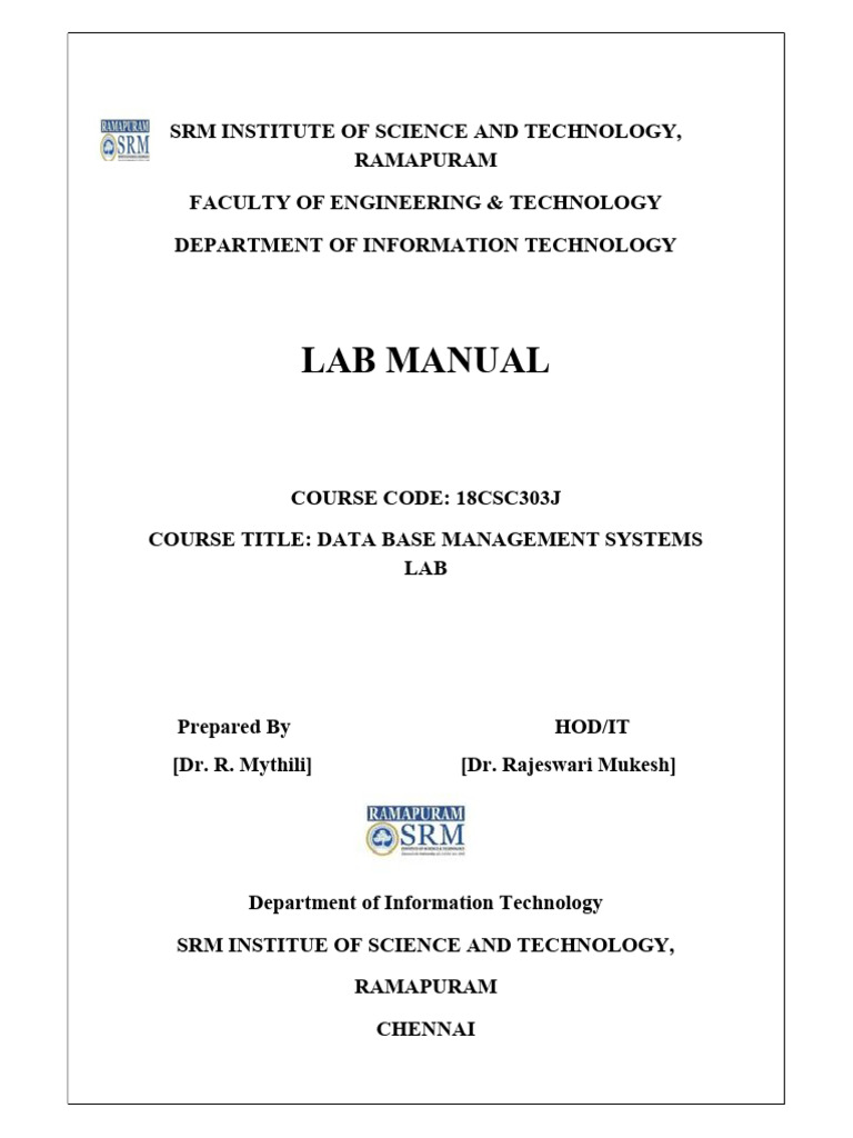 Dbms Lab Manual | PDF | Pl/Sql | Sql Dbms Lab Manual | PDF | Pl/Sql | Sql